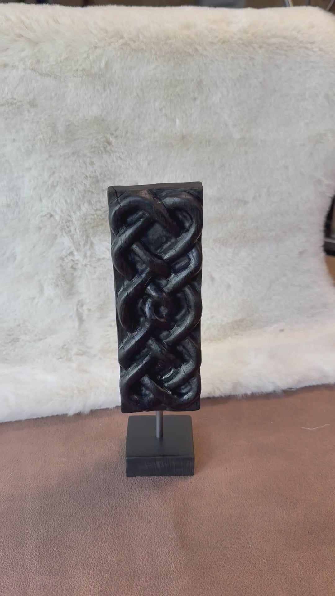 Hand-Carved Celtic Knot Sculpture in Ancient Bog Oak – Mystical Bog Oak